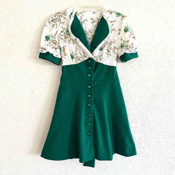 Vintage Union Tag | Dresses | Vintage 7s Lace Pointelle Green Belted ...